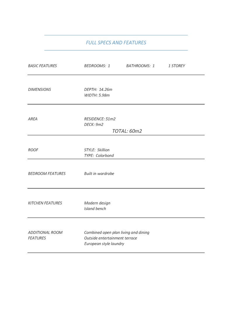 1 Bedroom Granny Flat Design - Dimensioned Floor Plan & External ...