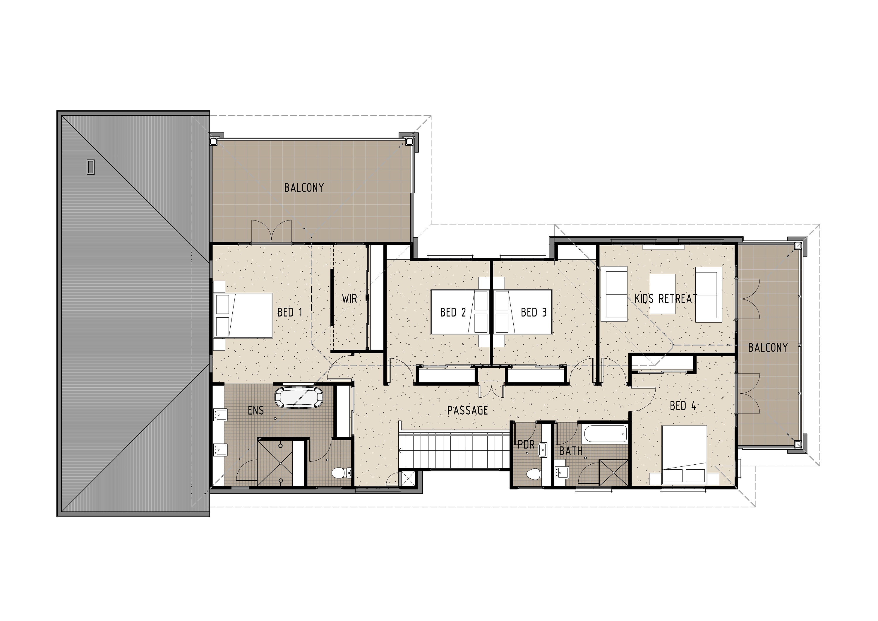 4 Bedroom Hamptons House Design - Dimensioned Floor Plan & External ...