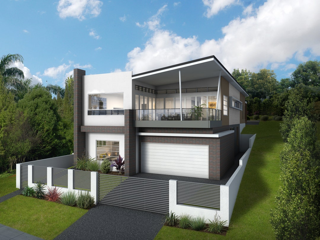 5 Bedroom Modern House Design - Dimensioned Floor Plan & External ...
