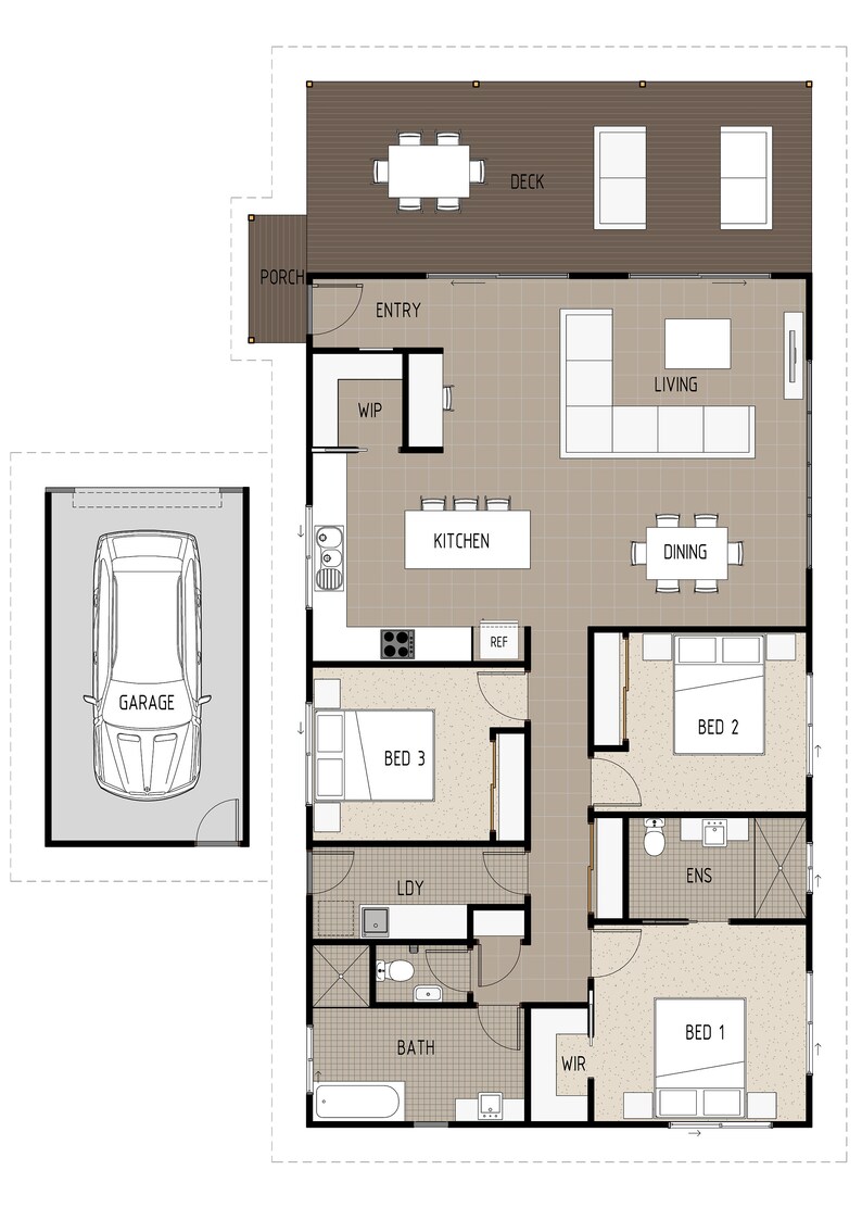 3 Bedroom Modern House Design - Dimensioned Floor Plan & External ...