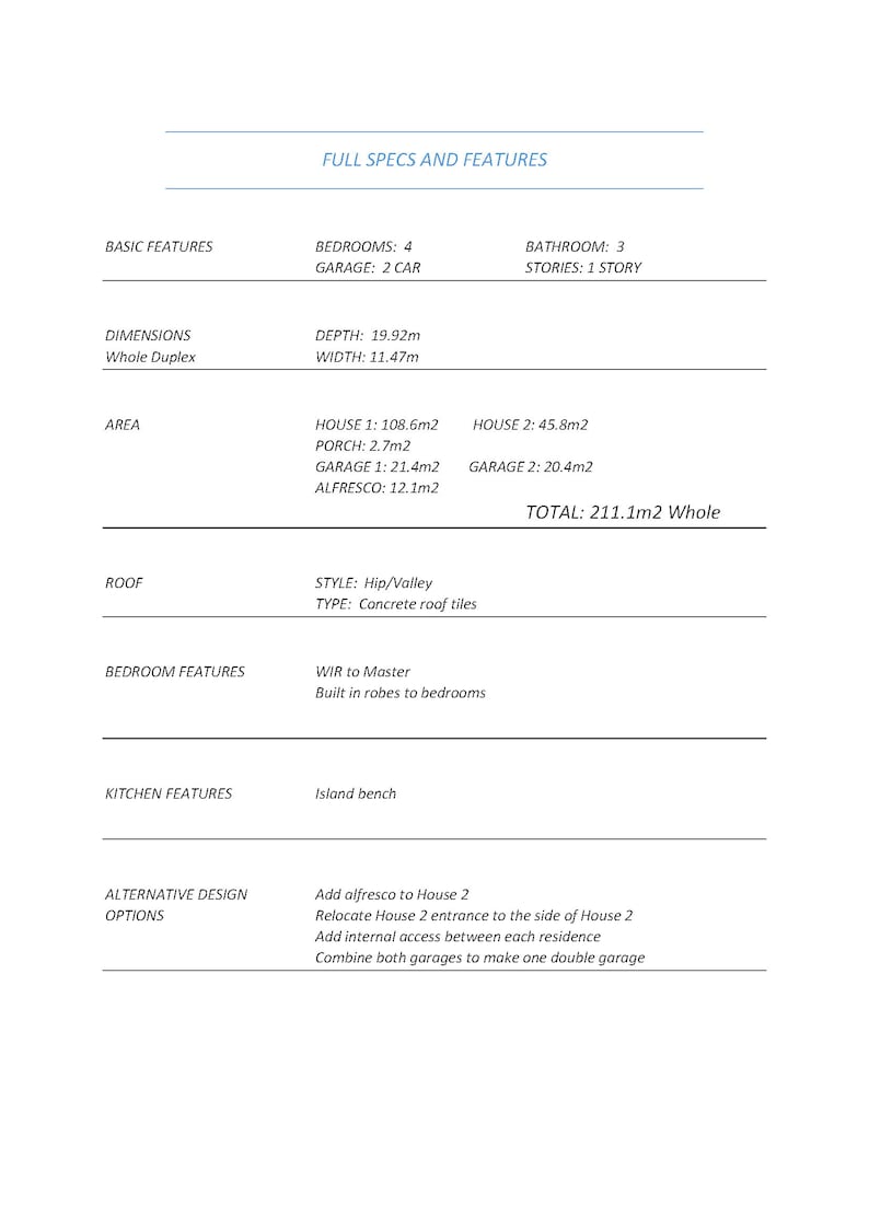Modern Dual Occupancy Design - Dimensioned Floor Plan & External ...