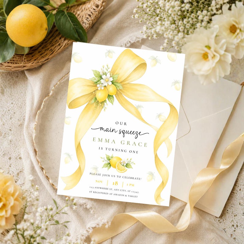Editable Lemon First Birthday Invitation Bundle Template | Main Squeeze ...