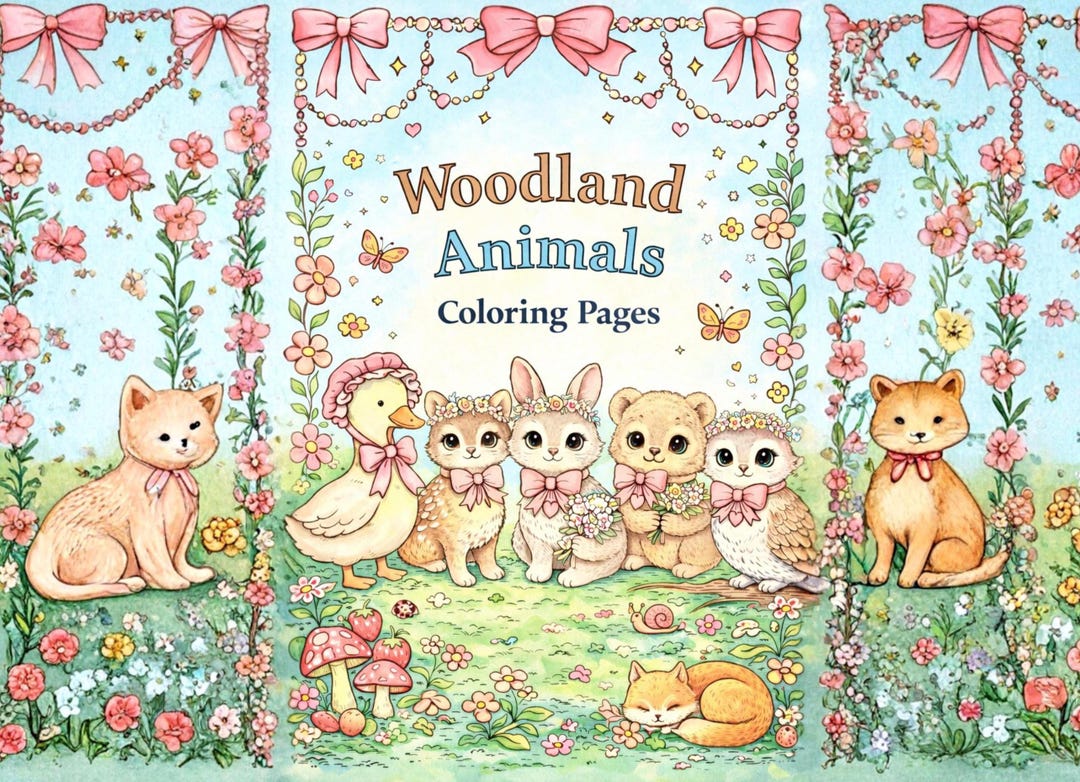Woodland Animal Coloring Pages, Cute Forest Animals Digital Download ...