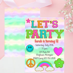 Editable Birthday Party Invitation, Varsity Patch, Sparkling Gold ...
