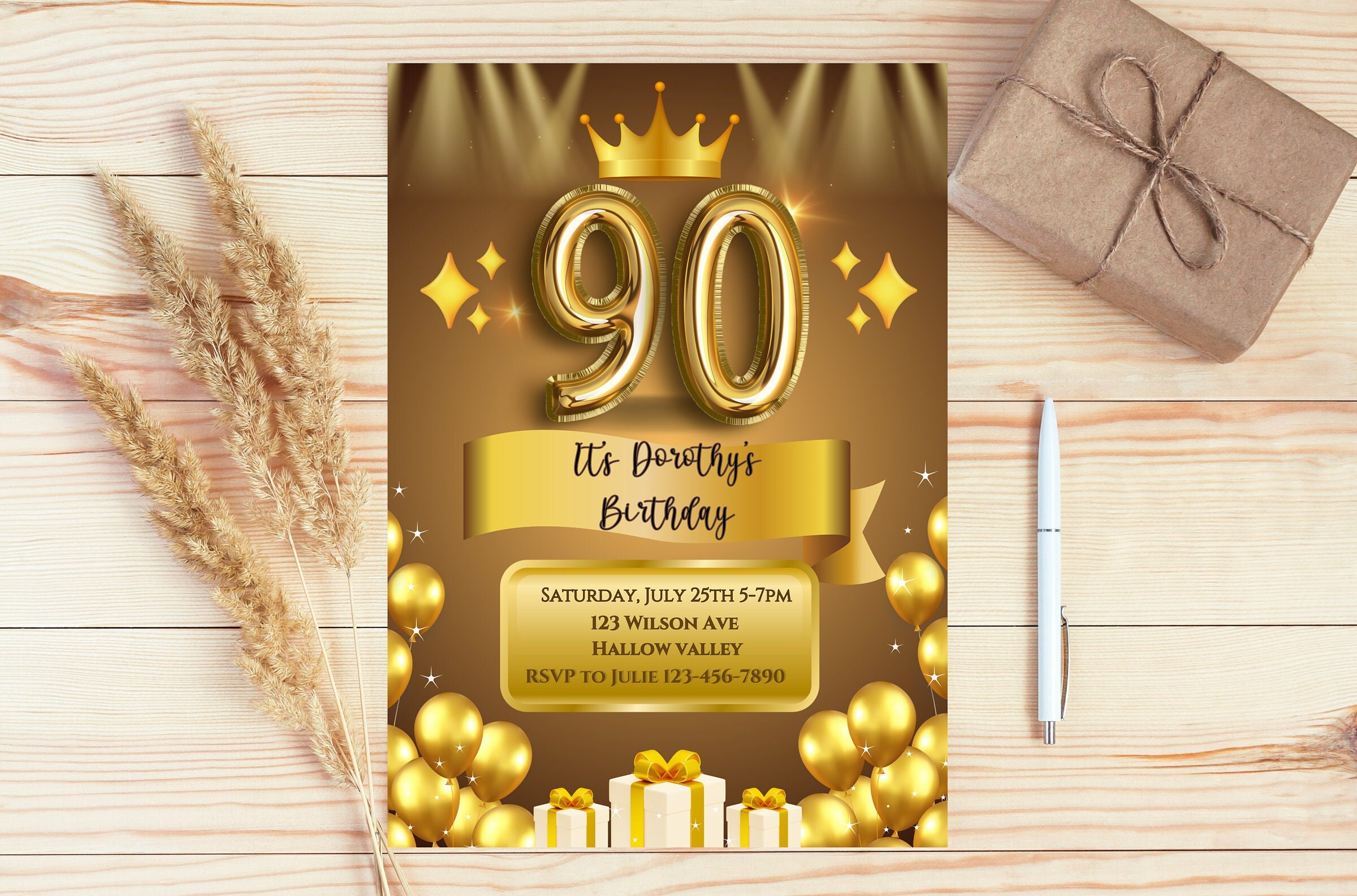 Editable 90th Birthday Invitation, 90th Birthday Invite, Digital ...