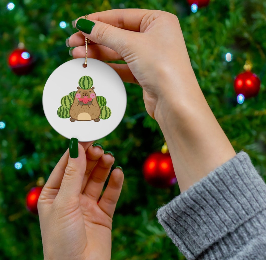 Capybara Eating Watermelon Ceramic Ornament - Etsy