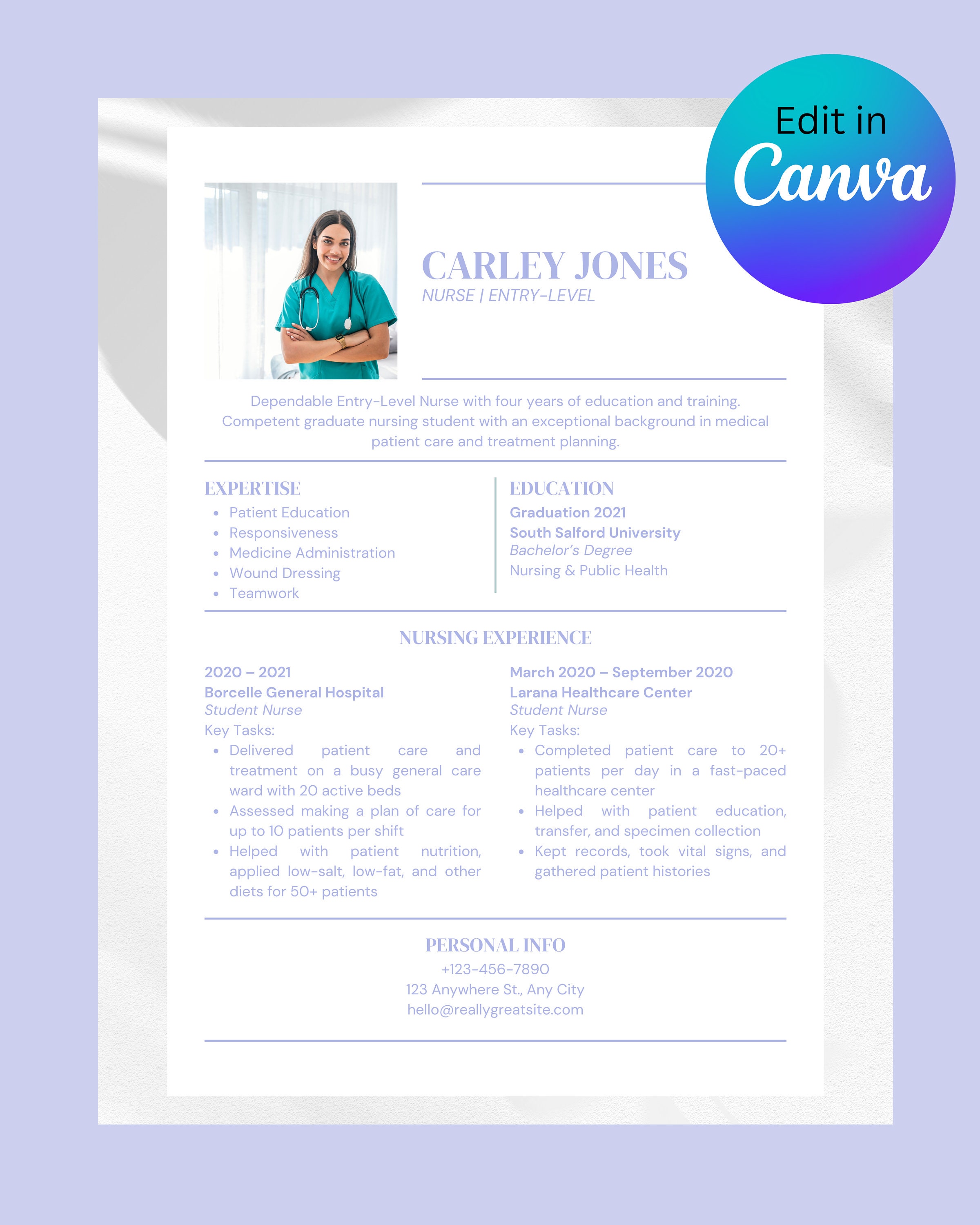 Nurse Resume Template, Downloadable Nurse Resume', Resume for RN, New ...