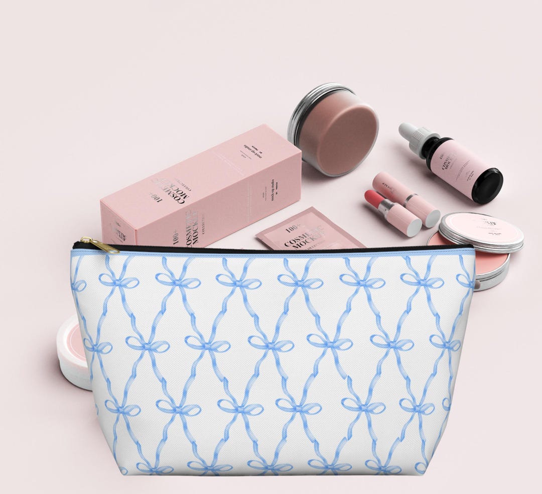 Love Shack Fancy Makeup Bag, Light Blue Bows and Ribbons, Coquette Bag ...