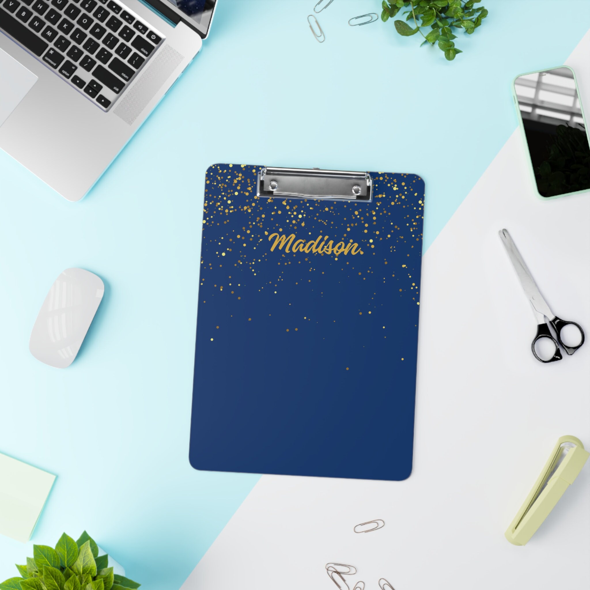 Personalized Blue and Gold Sparkle Clipboard Work Clipboard - Etsy