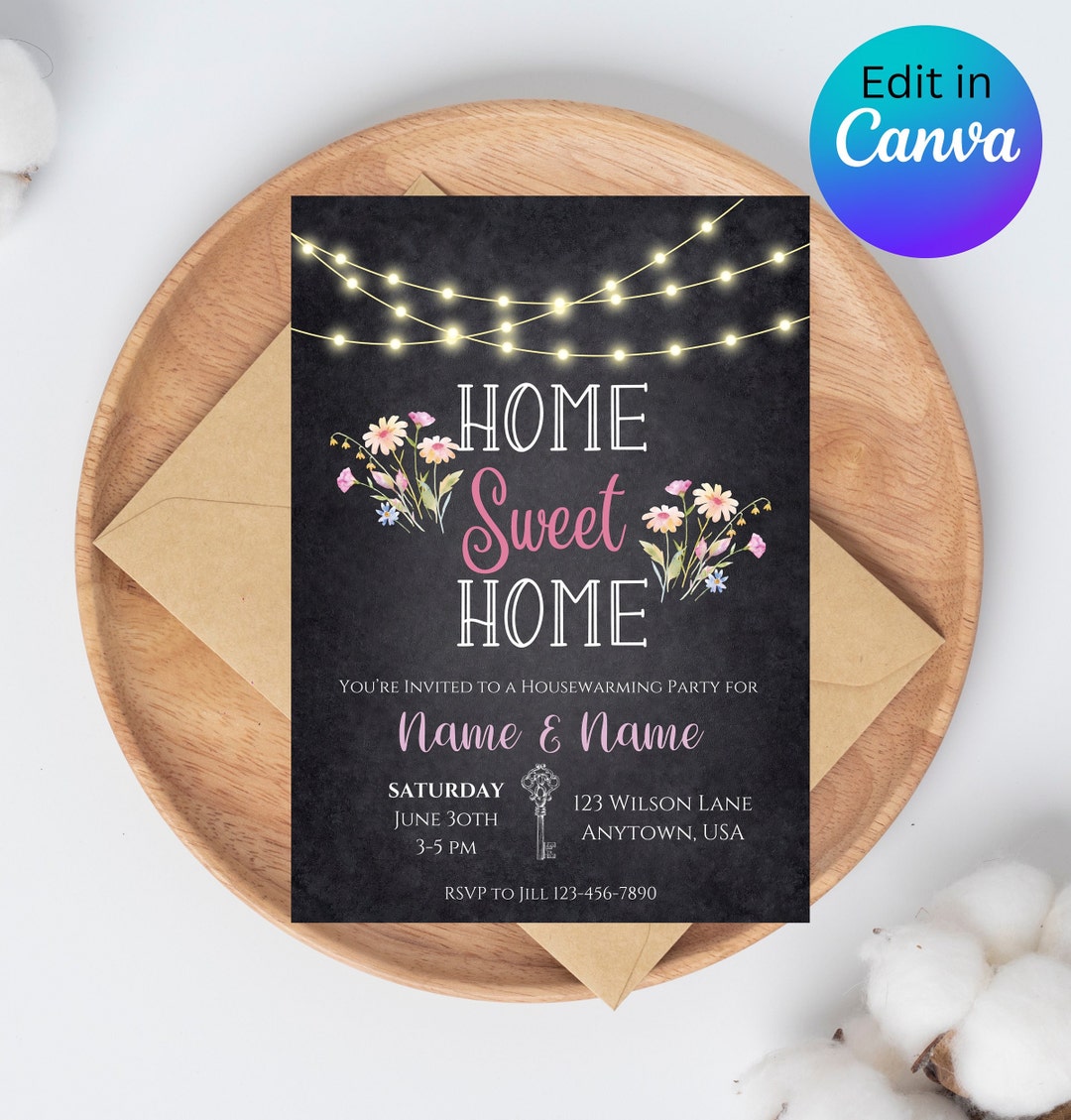 Editable Housewarming Invitation, Chalkboard Housewarming Invite, Canva ...