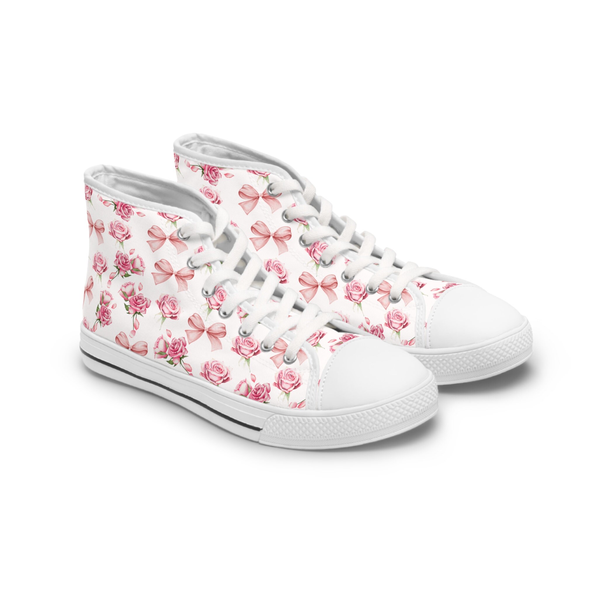Coquette Aesthetic Women's High Top Sneakers, Pink and Red Roses High ...