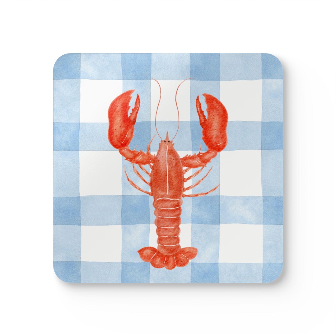 Coaster Set, Lobster Coasters, Beach Decor, Coastal Decor, Blue Gingham ...