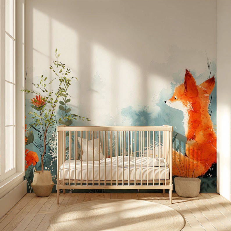 Fox Wall Mural | Cute Animal Wallpaper for Kids | Peel and Stick ...