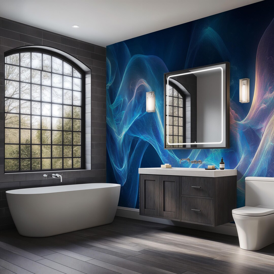 Abstract Blue Waves Wall Mural | Ethereal Peel and Stick Wallpaper ...