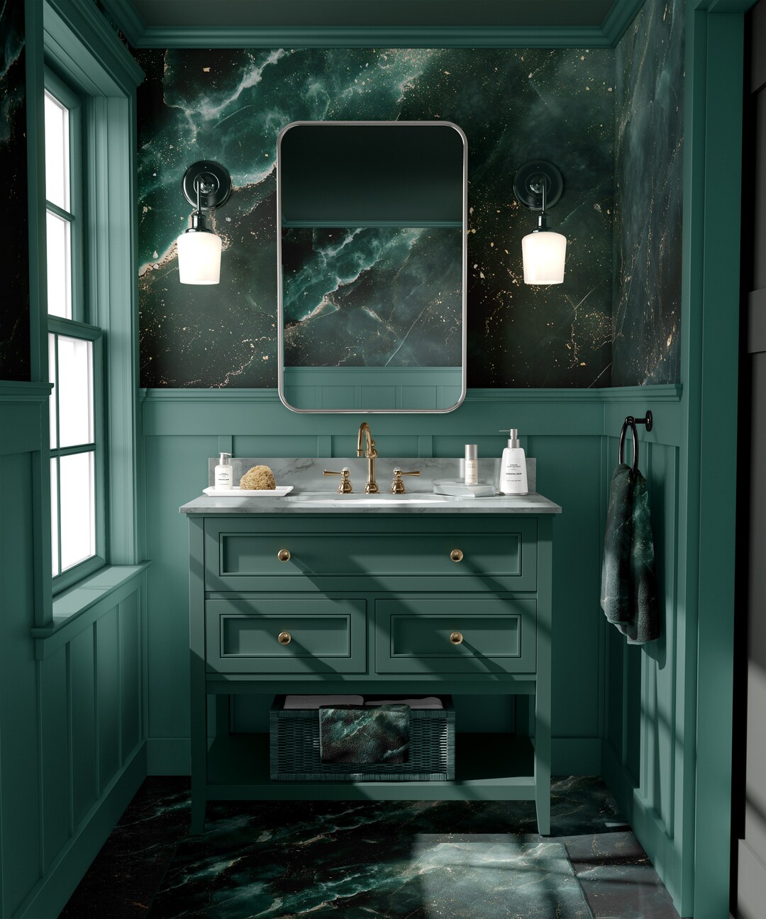 Emerald Marble Mural | Marble Wallpaper | Marble Texture Look Wallpaper ...