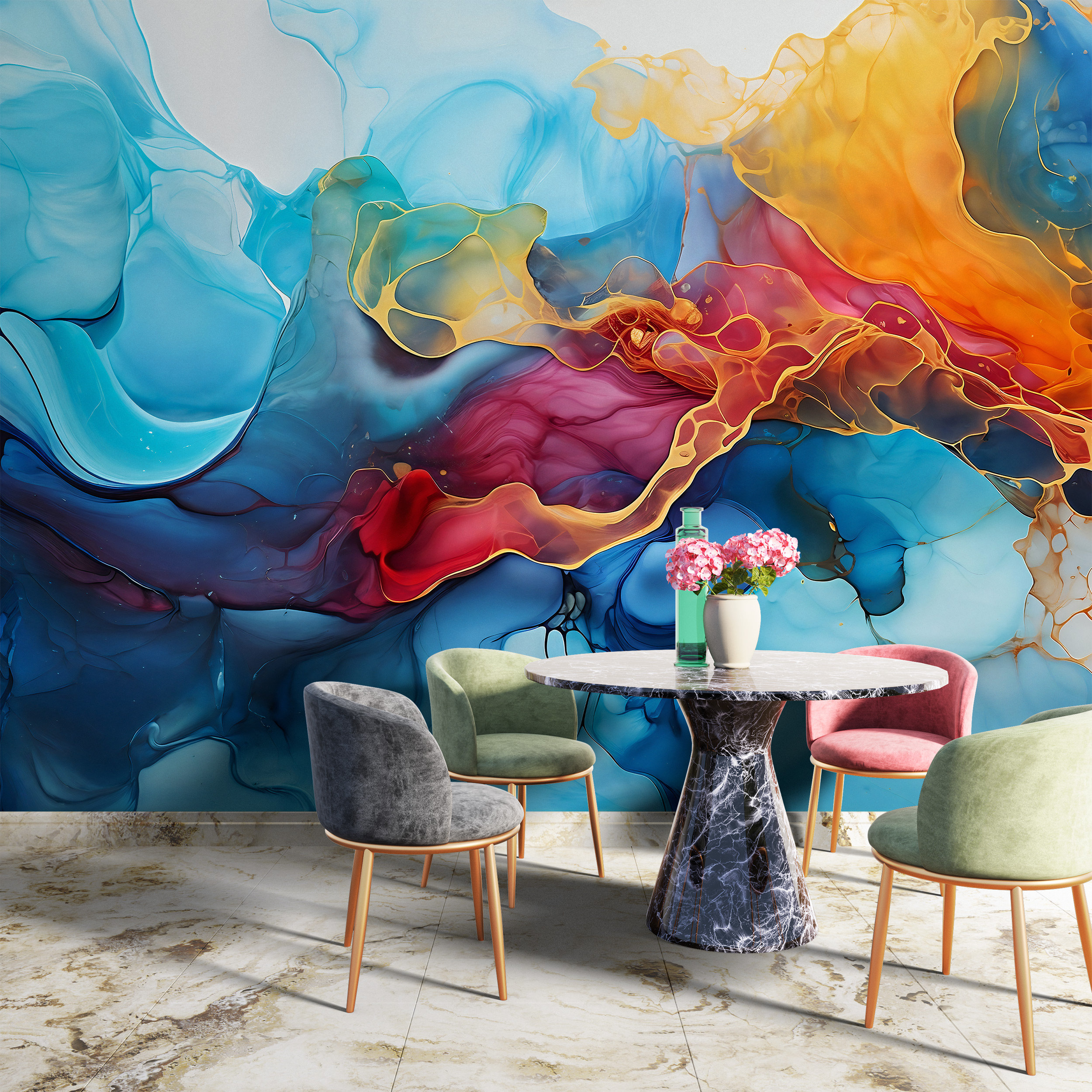 Liquid Art Wallpaper, Abstract Mural, Fluid Wallpaper, Renter Eco ...