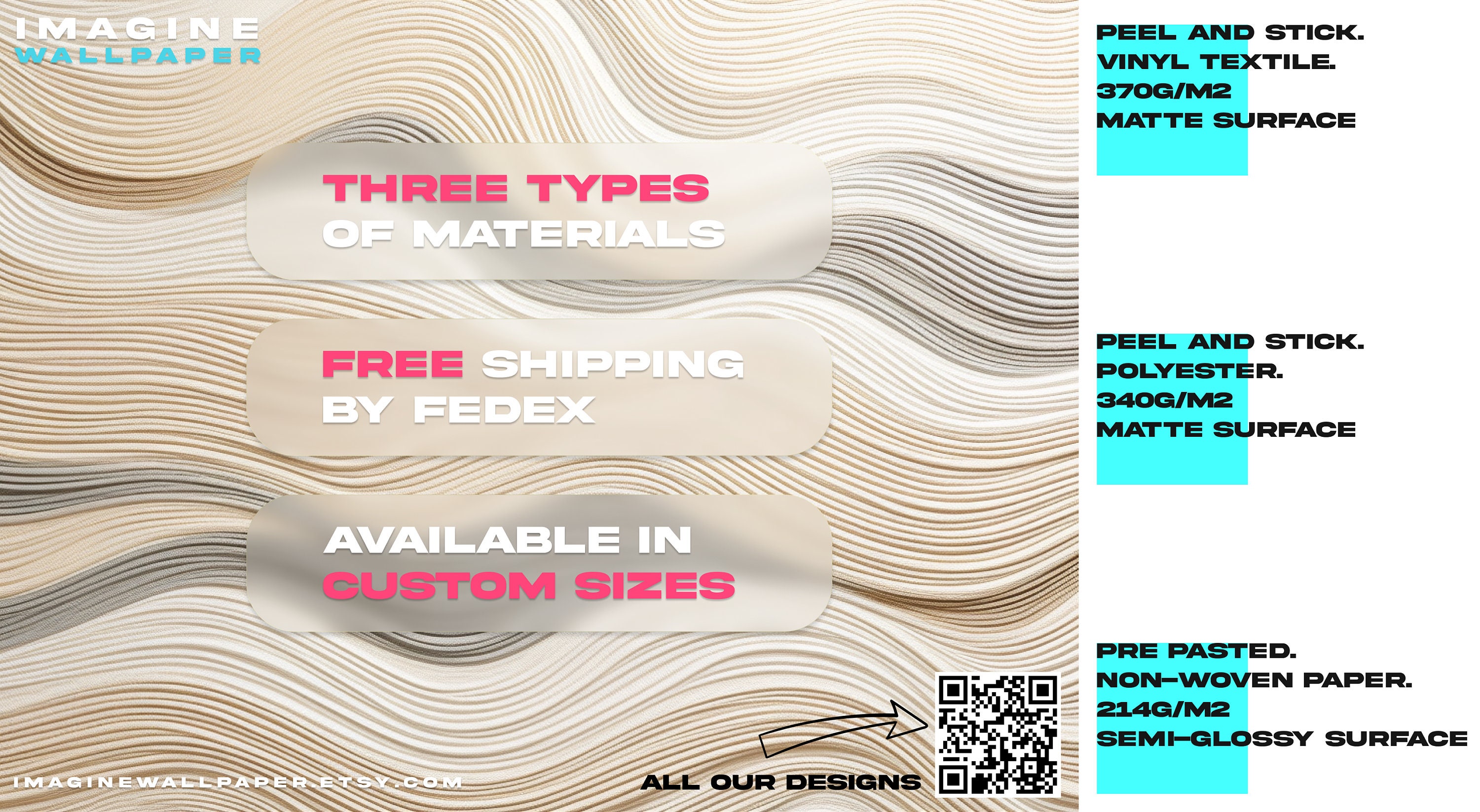Abstract Wave Line Art Wallpaper, Modern White Beige Grey Mural ...