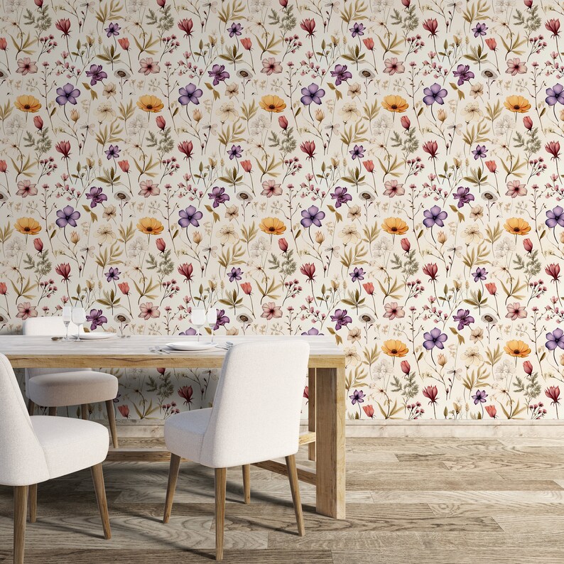 Soft Floral Pattern Wallpaper, Wildflower Botanical Wallpaper, Flower ...