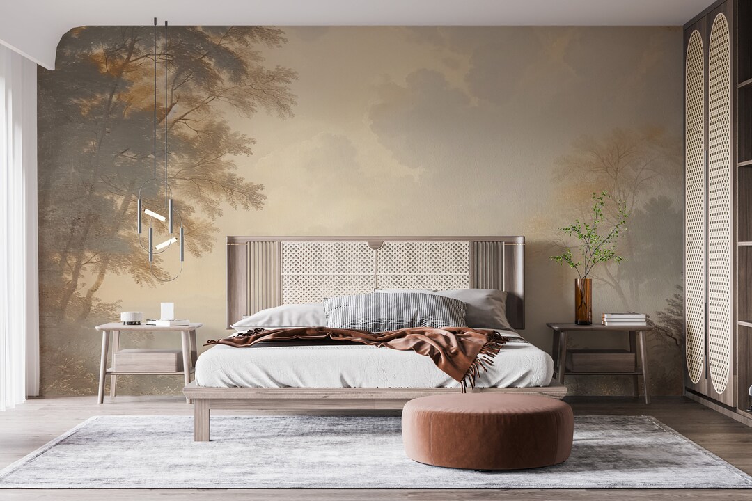 Beige Muted Landscape Wallpaper, Pastoral Scenery Mural, Neutral ...