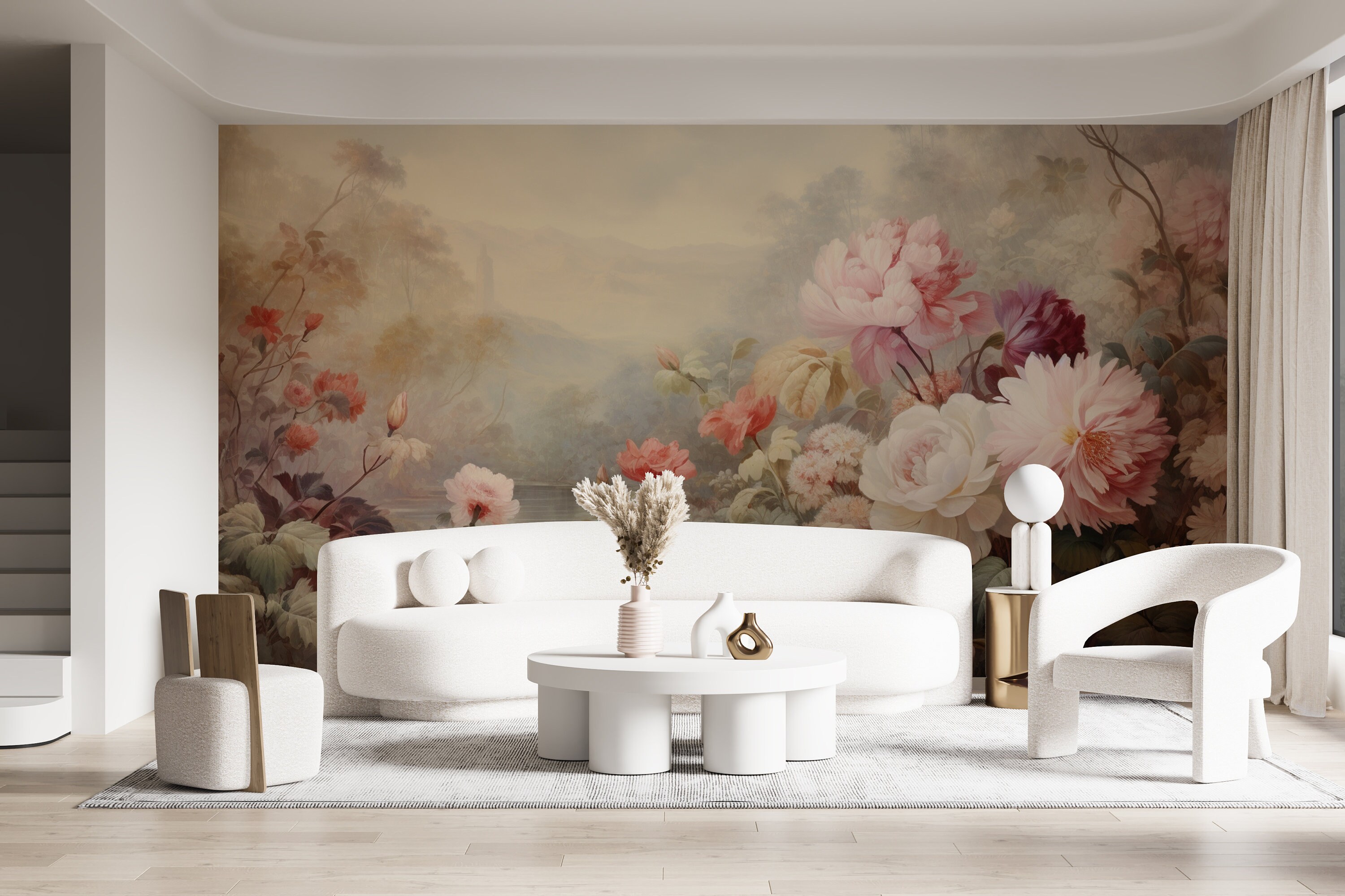 Rose Floral Wallpaper, Peony Flower Mural, Pastel Peel & Stick, Pink ...