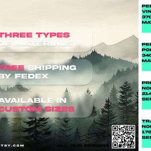 Misty Forest Mural, Foggy Mountain Wallpaper, Moody Tree Watercolor, Nature Scenery Peel & Stick ...