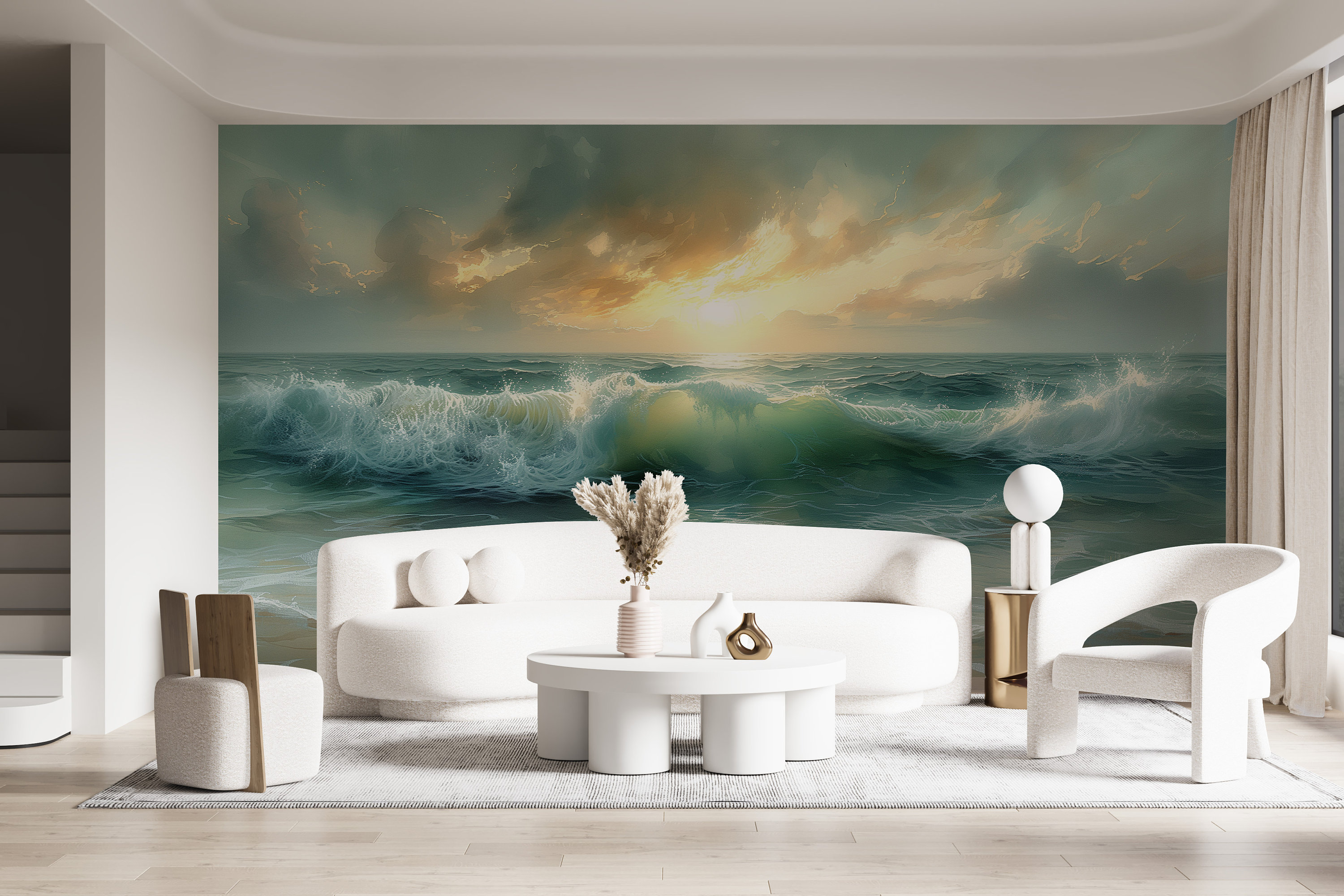 Beach Sea Wave Wallpaper, Ocean Peel & Stick Mural, Soft Watercolour ...