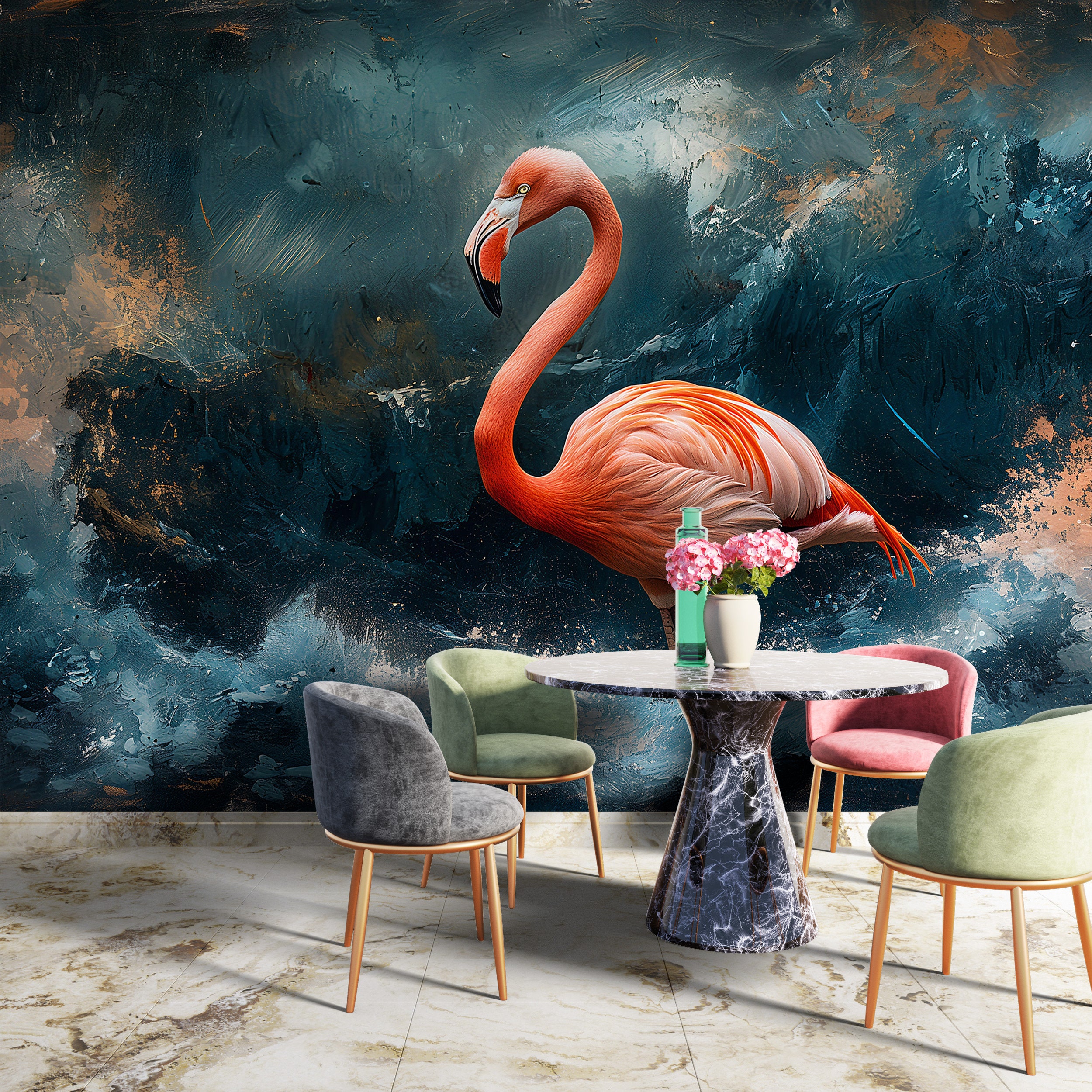Pink Flamingo Wallpaper, Sea Storm Mural, Removable Landscape Decor ...