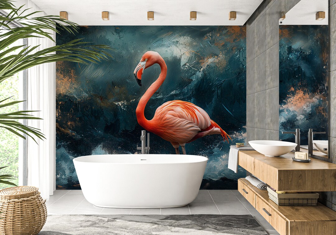 Pink Flamingo Wallpaper, Sea Storm Mural, Removable Landscape Decor ...