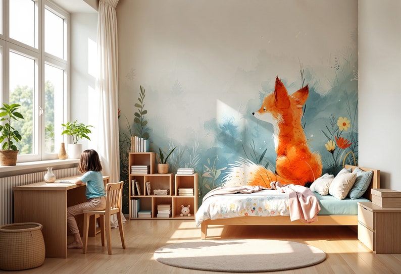 Fox Wall Mural | Cute Animal Wallpaper for Kids | Peel and Stick ...