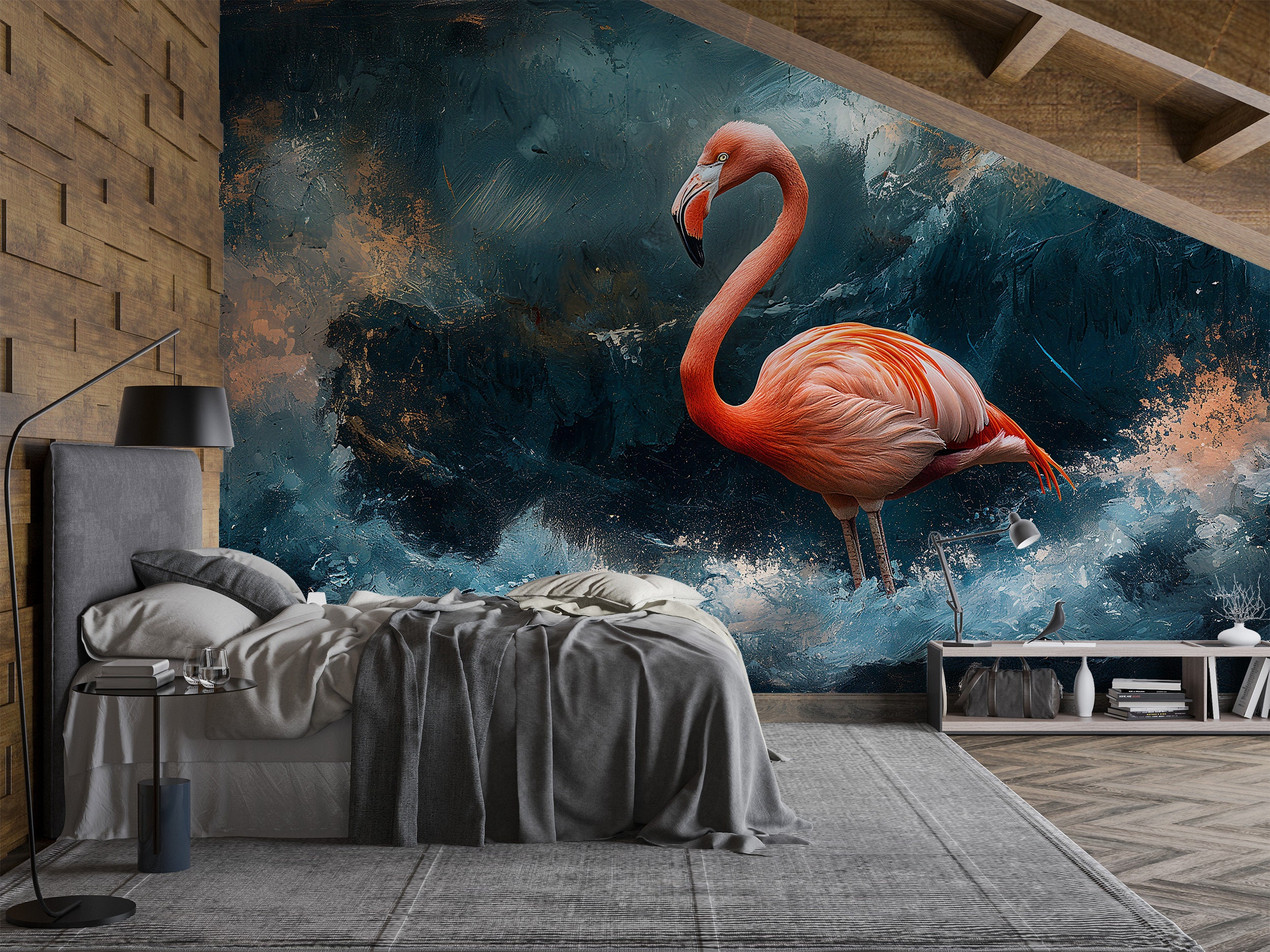 Pink Flamingo Wallpaper, Sea Storm Mural, Removable Landscape Decor ...