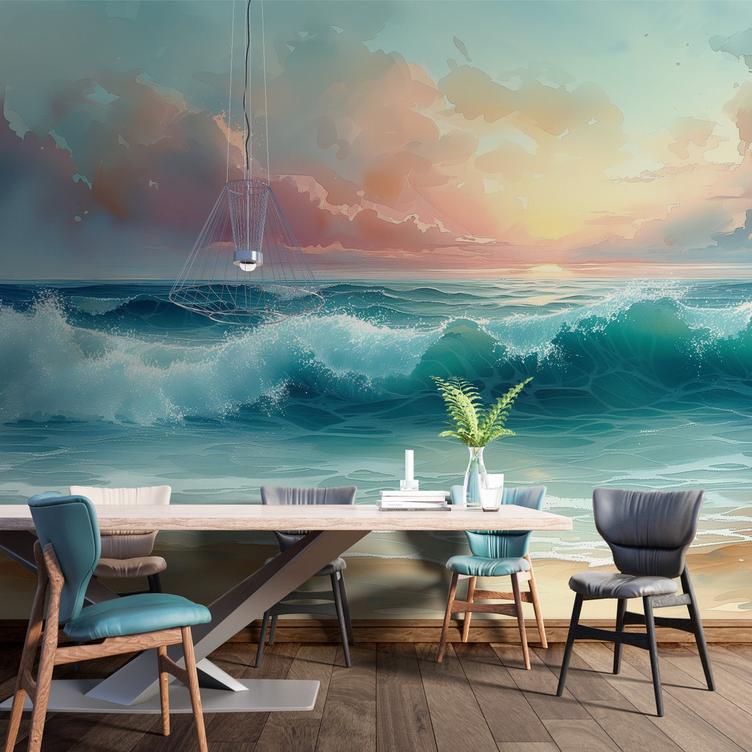 Tropical Island Mural, Sea Wave Wallpaper, Stormy Ocean Peel & Stick ...