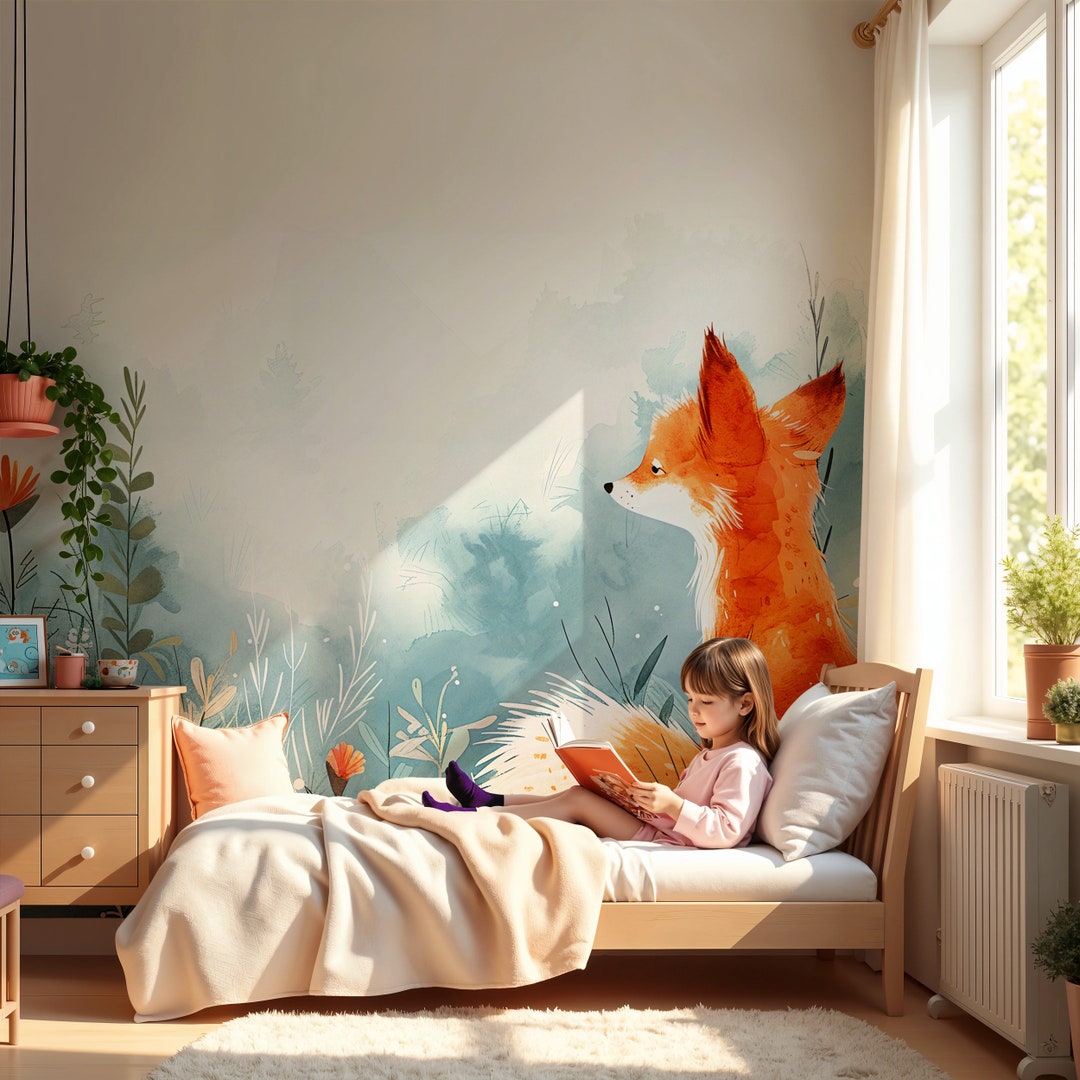 Fox Wall Mural | Cute Animal Wallpaper for Kids | Peel and Stick ...