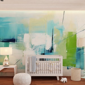 Abstract Art Mural Painting, Turquoise Blue Square Wallpaper, Elegant ...