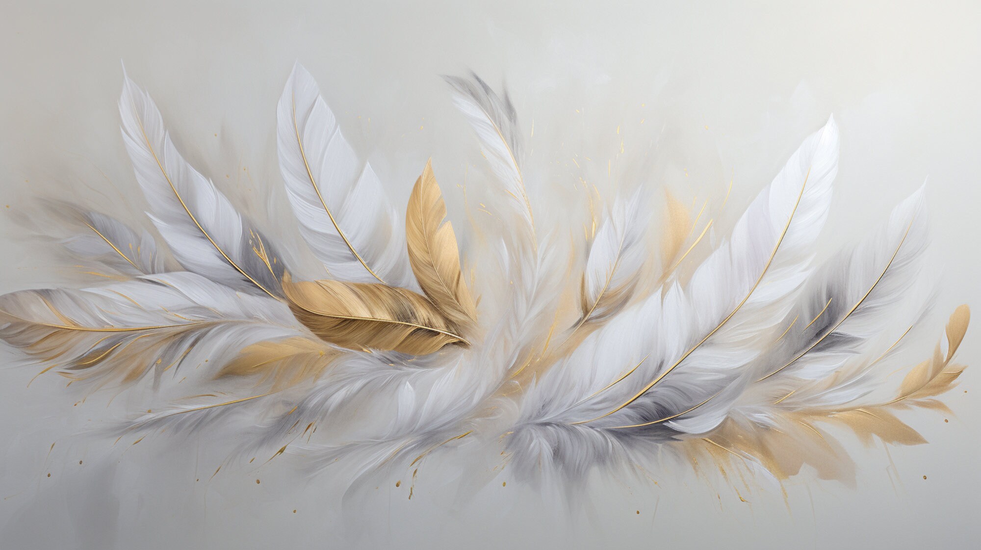 Feather Art Wallpaper White Gold Watercolour Mural Boho Bird - Etsy