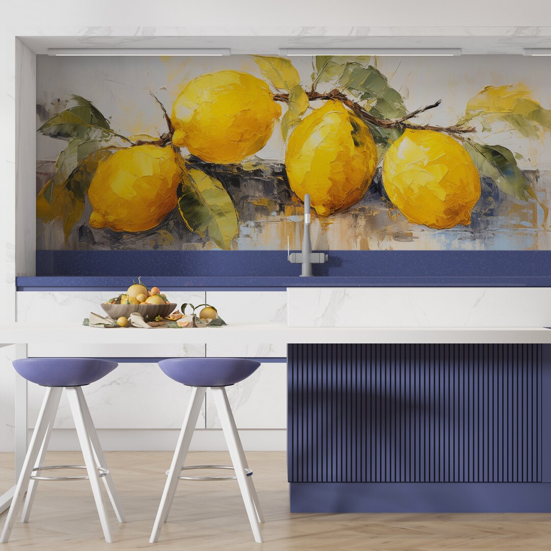 Yellow Lemon Kitchen Wallpaper, Citrus Tree Mural, Botanical Peel ...