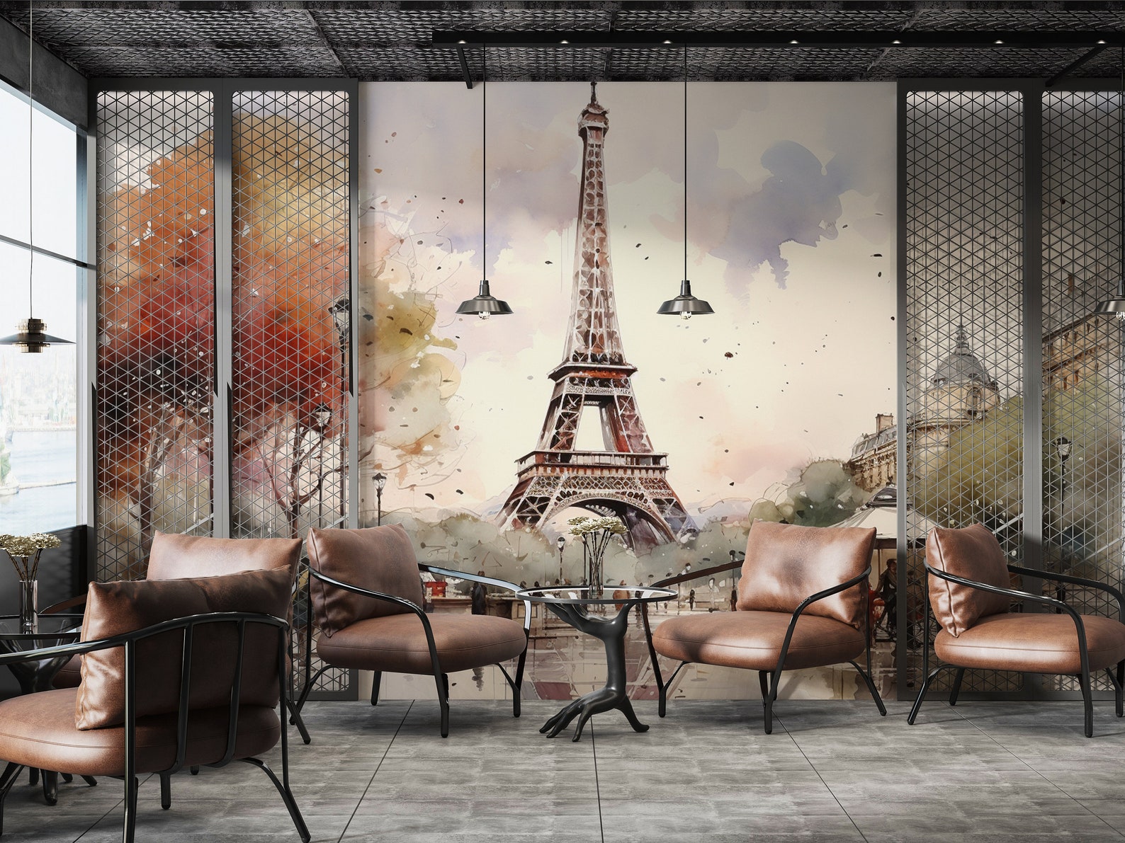 Eiffel Tower Mural, Paris City Wallpaper, Watercolour Sketch Peel ...