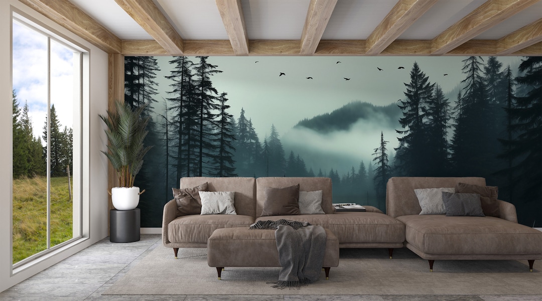 Misty Forest Mural | Landscape Wall Mural | Nature Wallpaper | Peel ...
