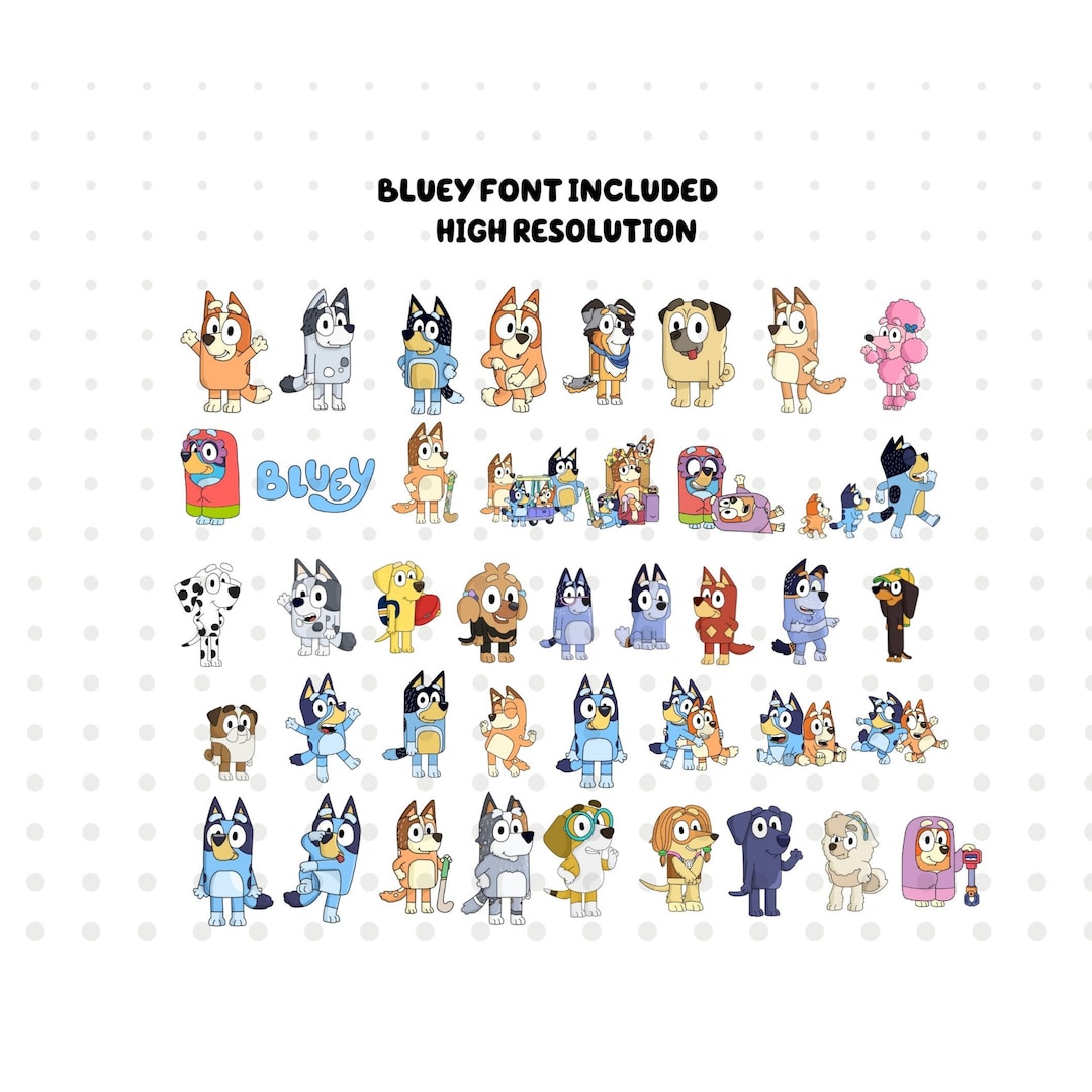 Bluey All Characters and Font, Bluey Bundle SVG and Png, Bluey Png ...
