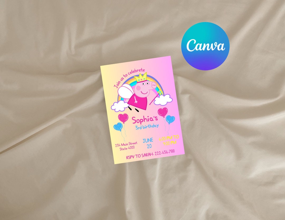 Peppa Pig Birthday Invitation CANVA Template Editable Printable Invite ...