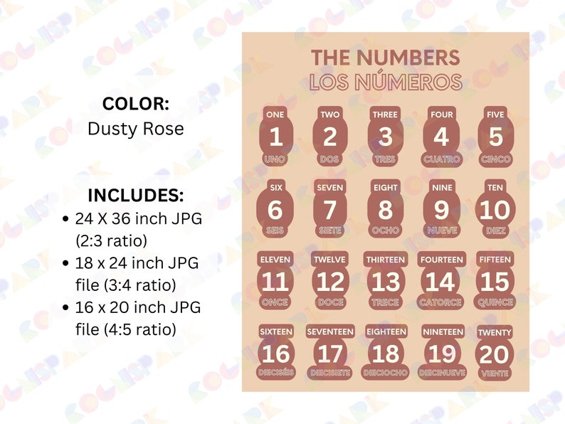 Numbers Bilingual Printable Education Poster Classroom Art Homeschool ...
