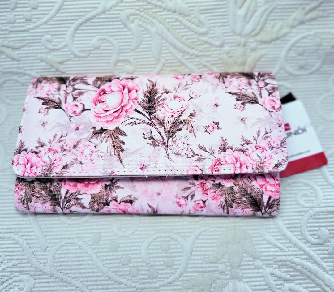 MUNDI Vintage Pink Roses Pattern Trifold Wallet/lightweight ...