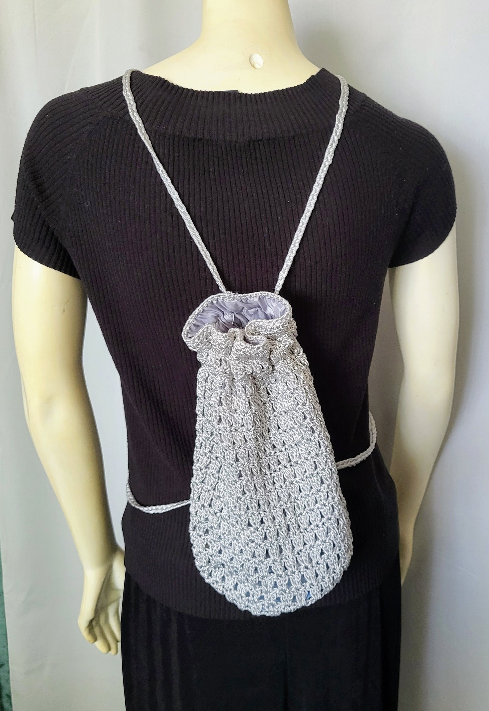 THE SAK Silver Grey Croche Backpack/vintage Small Retro Soft Woven ...
