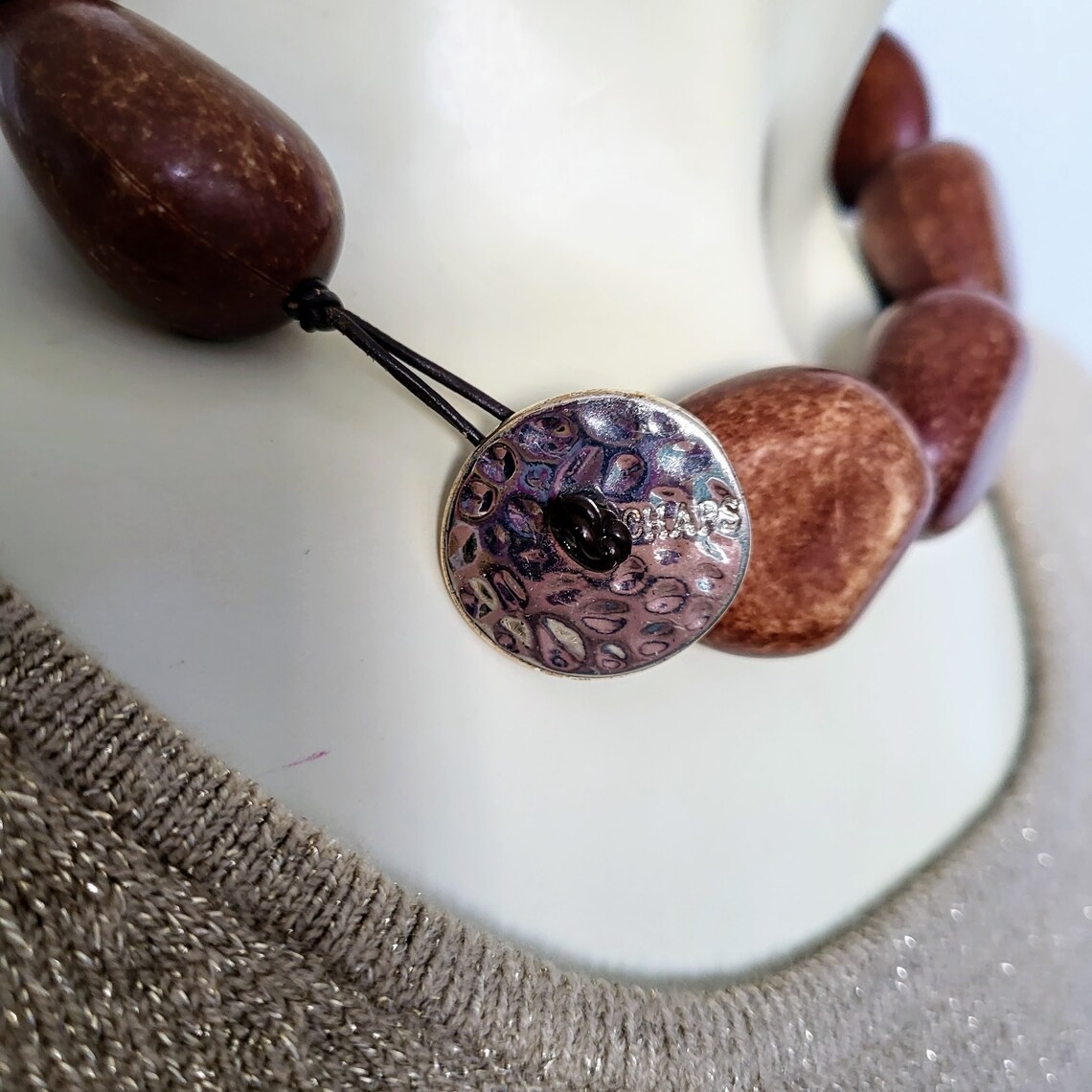 CHAPS Chunky Choker Necklace/rare Huge Faux Stone Beads Designer ...