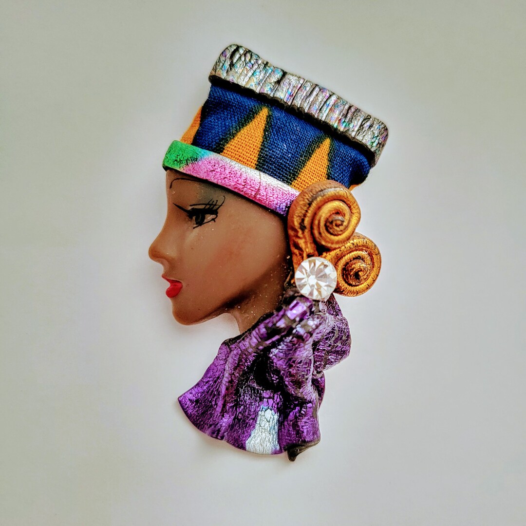 Vintage African Art Head Brooch/african Quinn Lady Head Hand Painted ...