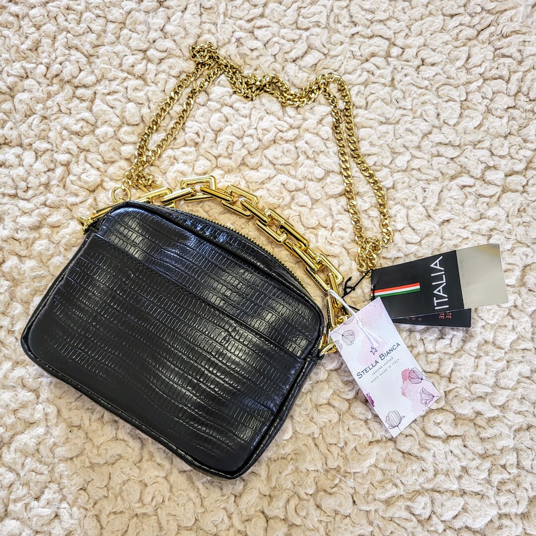 Black Genuine Leather Small Crossbody Handbag/design and Made in ITALY ...