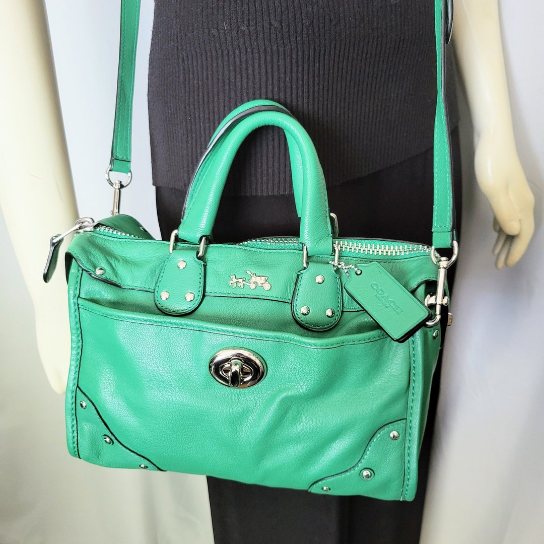 Green Genuine Leather Coach Mini Satchel Crossbody Bag/double Handle ...