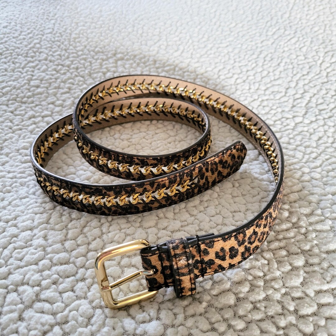 Unique Belt/animal Print Faux Leather Gold Tone Cuban Chain Decorative ...