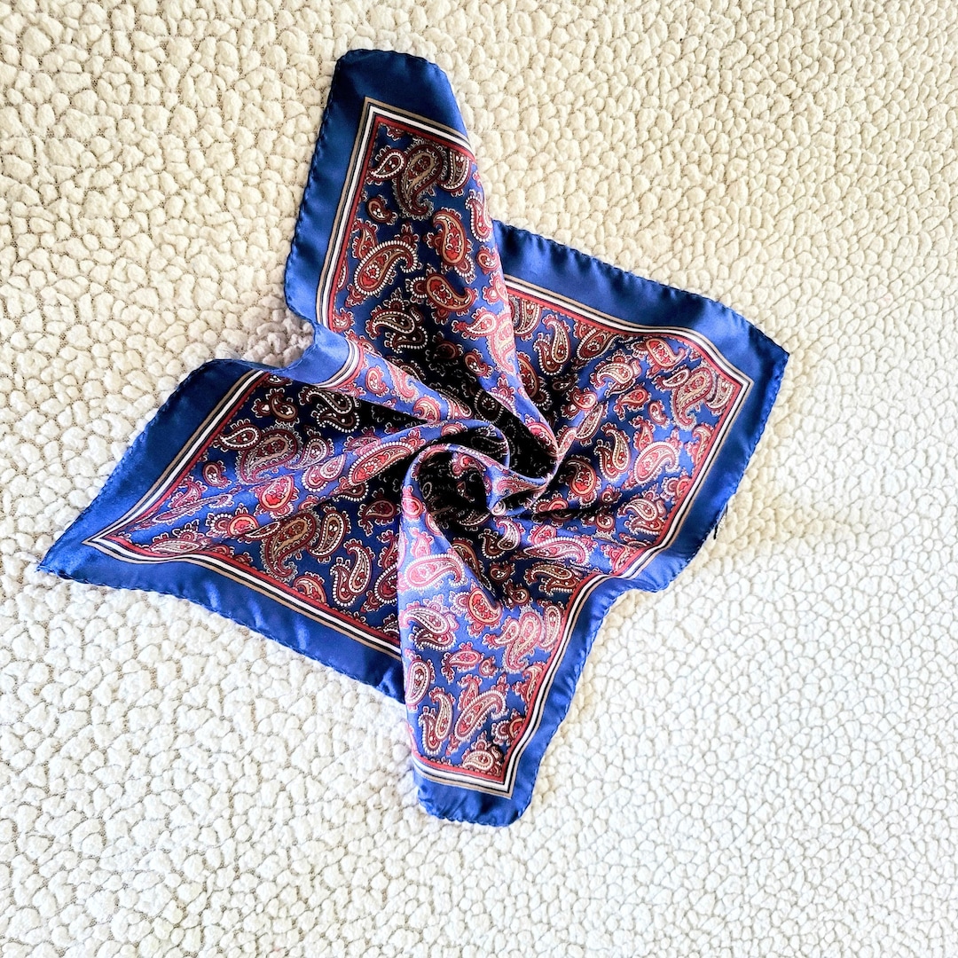 100% SILK Small 13-inch Square Scarf/navy Blue Royal Blue Stripes ...