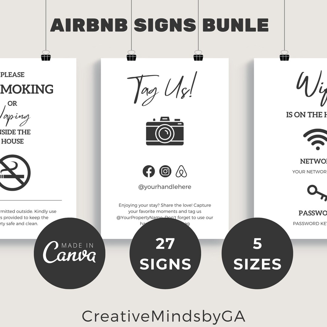 Airbnb & VRBO Sign Bundle Personalized Home Sign Decor Editable Wifi ...