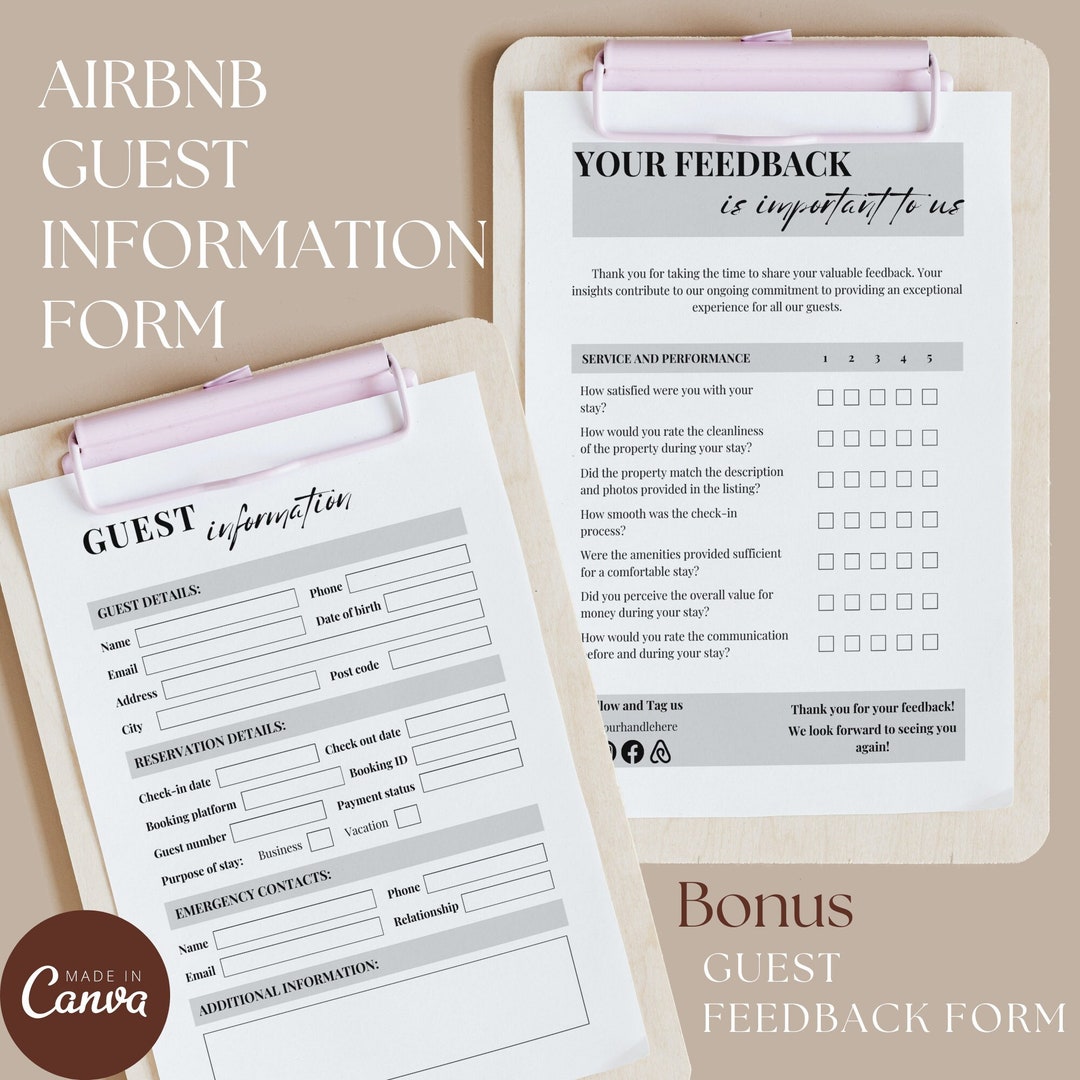 Personalized Airbnb Guest Info Host Kit Printable Feedback Form ...